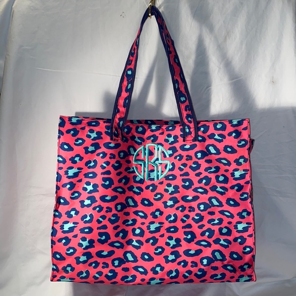 thirty-one | Bags | Thirty One Large Tote Bag Pink Blue Leopard Animal ...